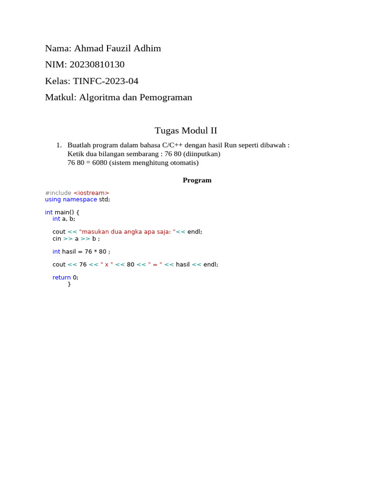 Modul 2 Algoritma Dan Pemograman Universitas Kuningan (UNIKU) | PDF