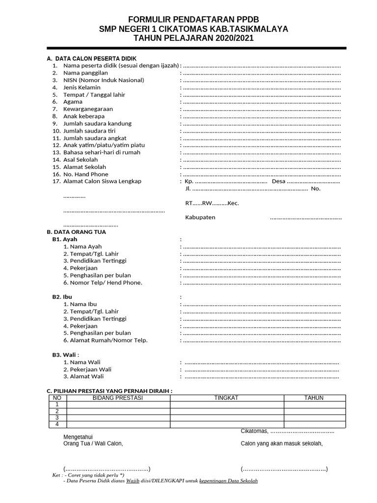 f258 - FORMULIR-PSB-2020 2021 | PDF | Olahraga & Rekreasi