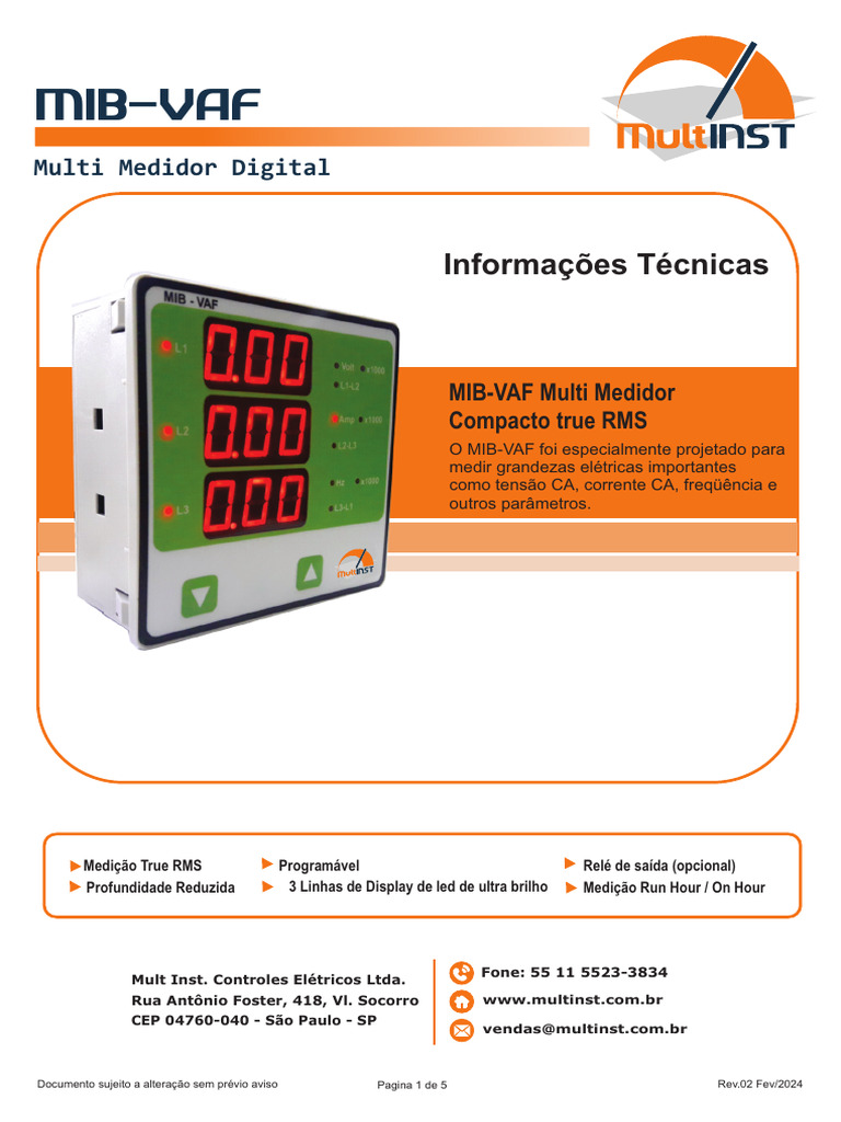 Multi Medidor Digital MIB-VAF True RMS | PDF | Corrente alternada ...