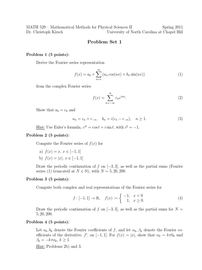 Fourier Series Problem Set 1 | PDF