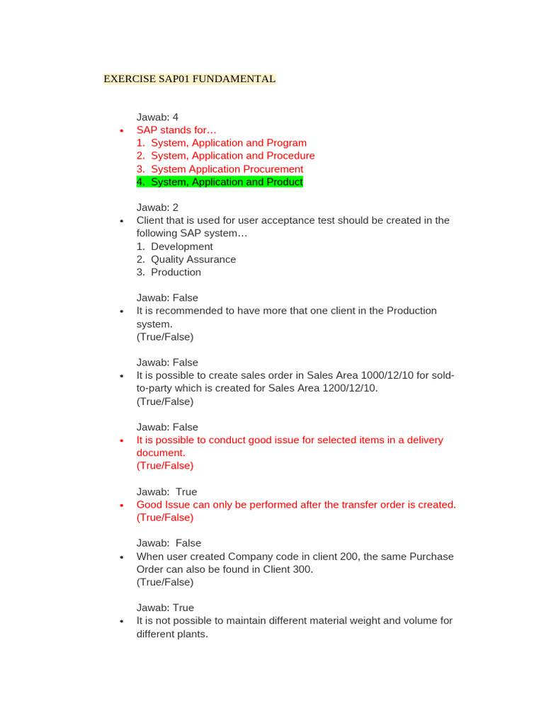 EXERCISE SAP01 FUNDAMENTAL | PDF | Information Technology | Computing