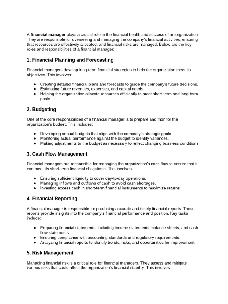 Role of Financial Managers | PDF | Capital Structure | Financial Statement