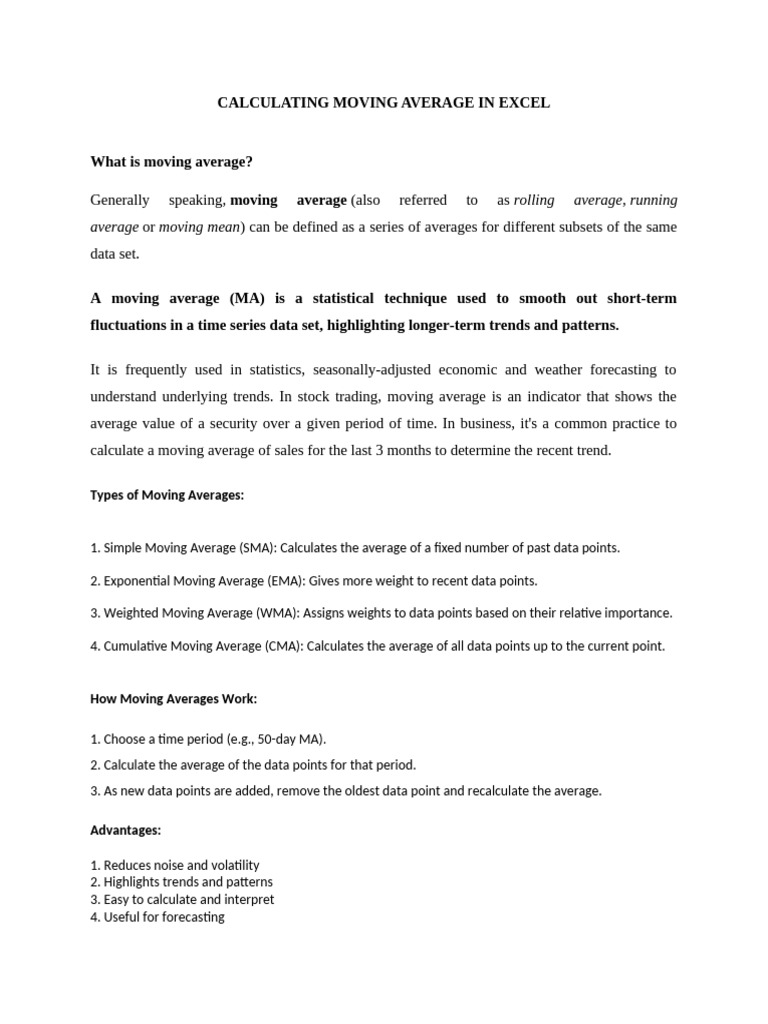 Calculating Moving Average in Excel | PDF | Moving Average | Average
