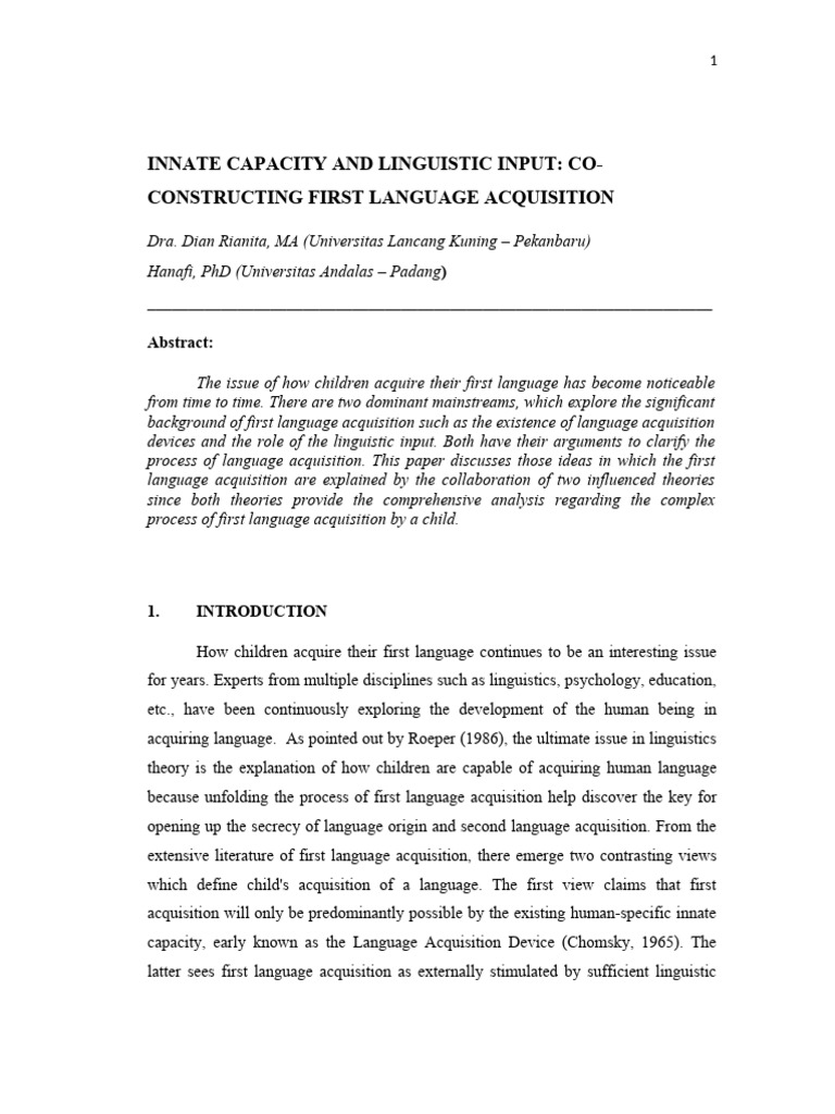 Innate Capacity and Linguistic Input - Co-Constructing First Language ...