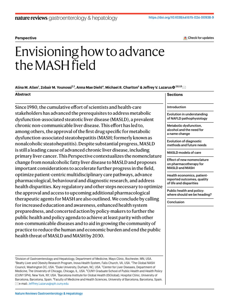 Envisioning How To Advance The MASH Field: Gastroenterology ...
