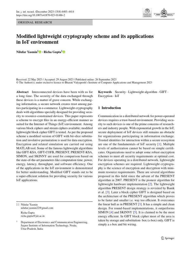 Modifed Lightweight Cryptography Scheme and Its Applications | PDF ...