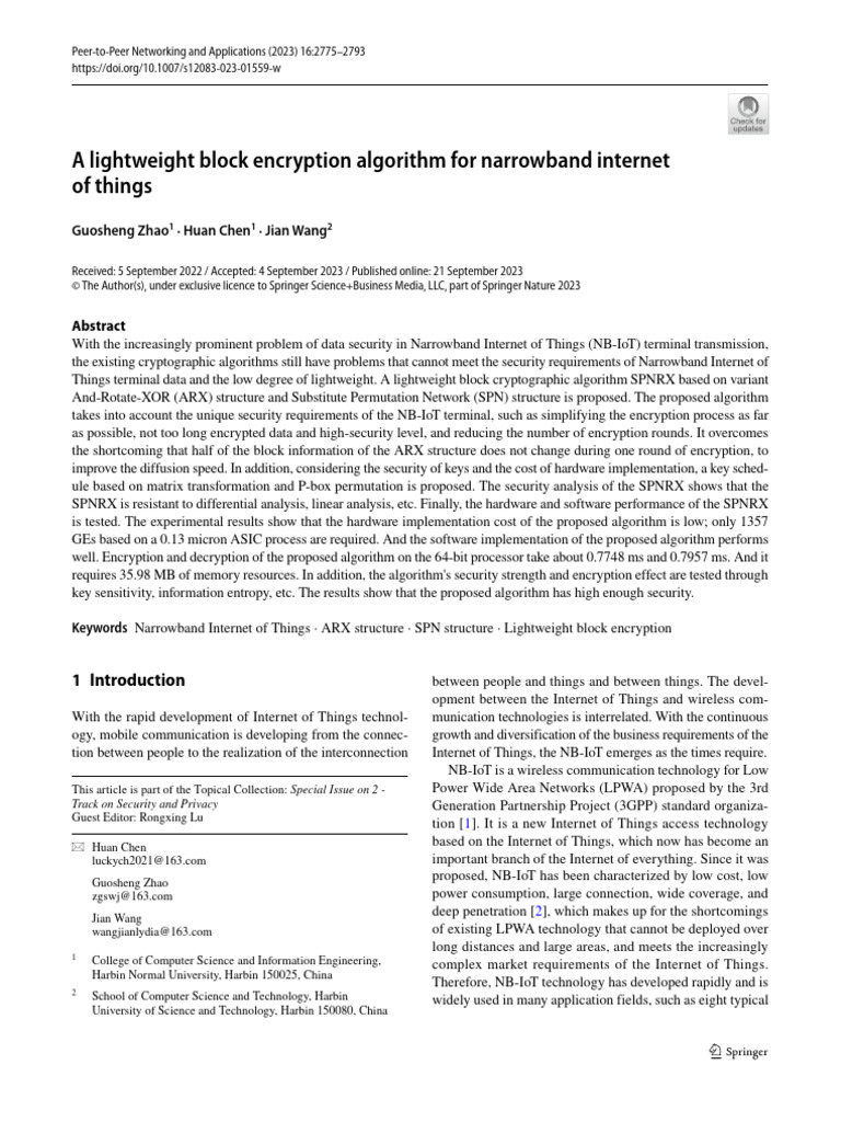 A Lightweight Block Encryption Algorithm For Narrowband Internet of Things | PDF | Encryption ...
