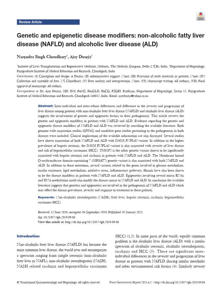 (Trans GE H) Genetic and Epigenetic Disease Modifiers Non-Alcoholic ...