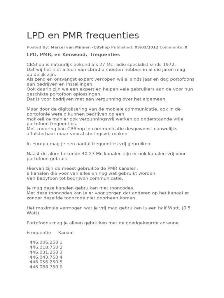 LPD en PMR Frequenties | PDF