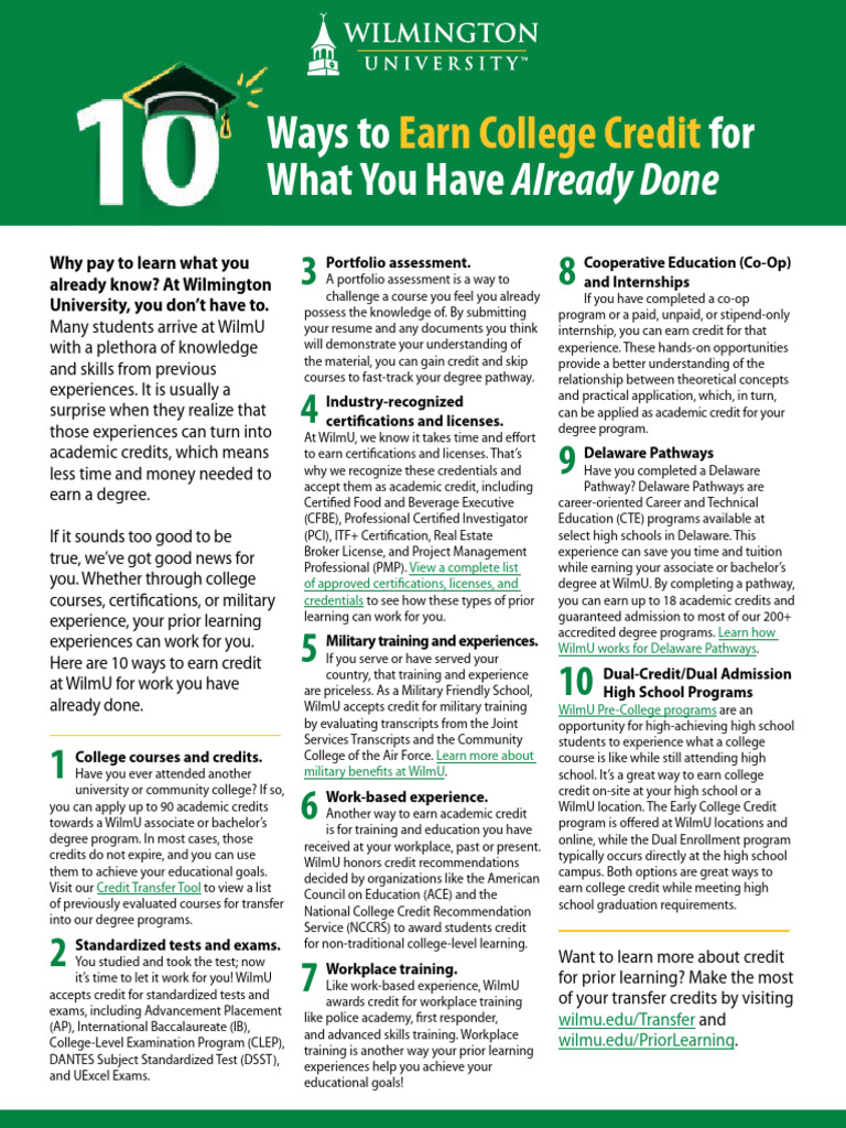 Earn College Credit for Prior Learning | PDF | College Level ...