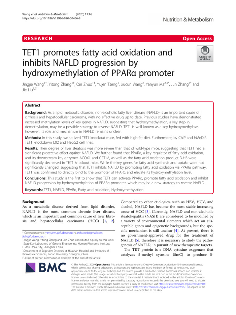 (Nut Met) TET1 promotes fatty acid oxidation and inhibits NAFLD ...