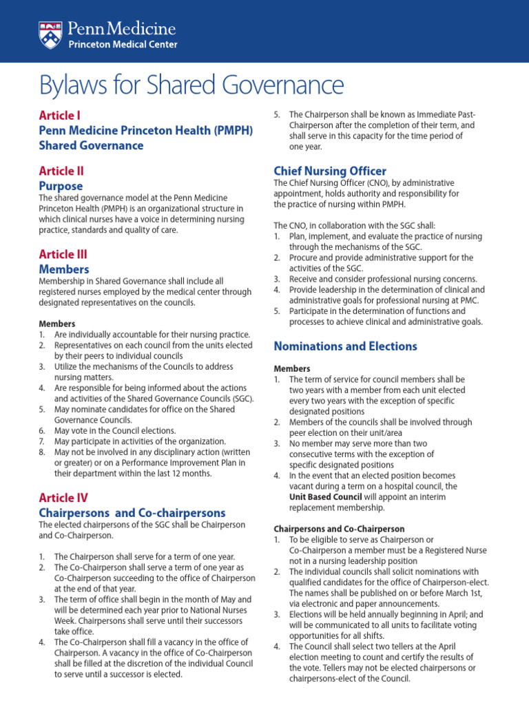 PMPH Shared Governance Bylaws | PDF | Nursing | Governance