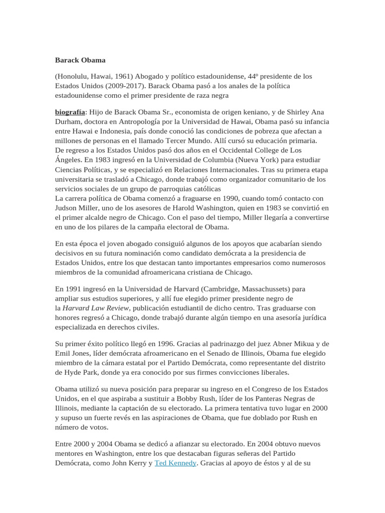Biografía y Logros de Barack Obama | PDF | Barack Obama | Partido ...