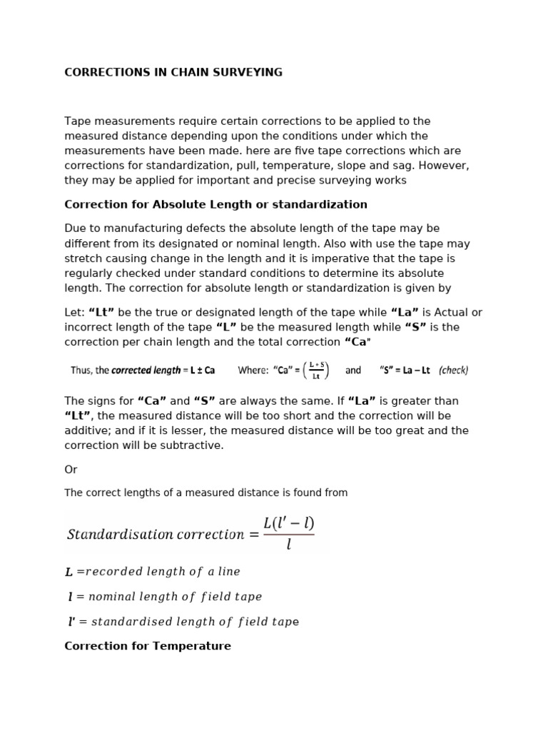 Corrections in Chain Surveying Techniques | PDF | Temperature | Surveying