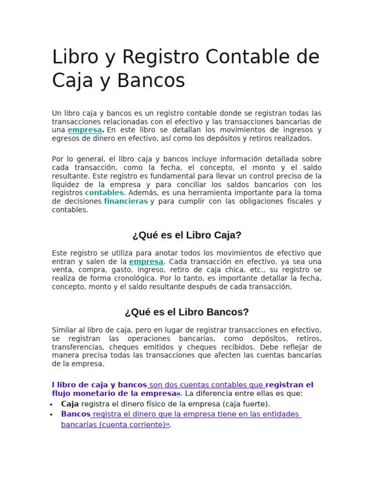 Libro y Registro Contable de Caja y Bancos | PDF | Bancos | Contabilidad