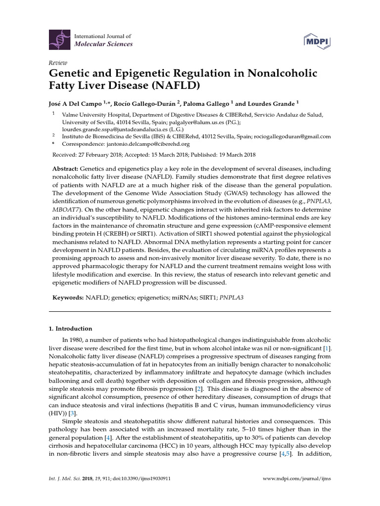 [Mol Sci] Genetic and Epigenetic Regulation in Nonalcoholic Fatty Liver Disease (NAFLD) | PDF ...