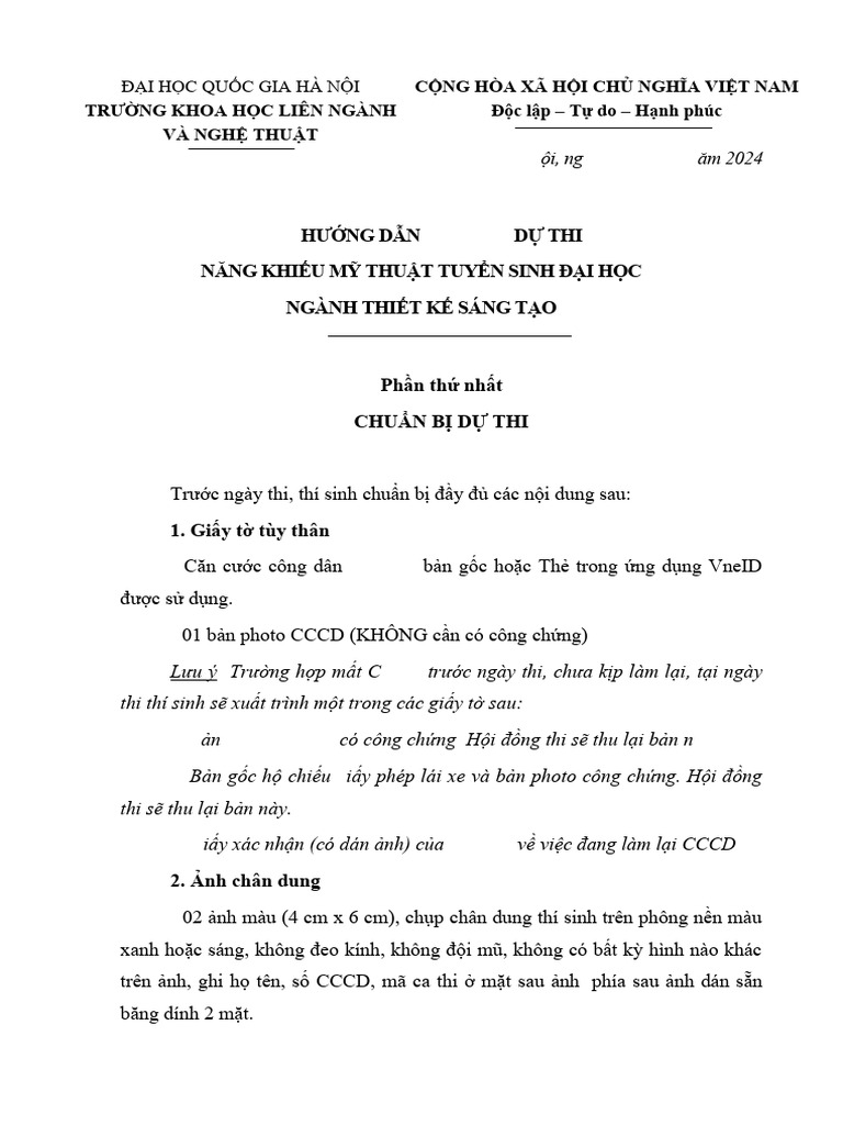 Huong Dan Thi Sinh Du Thi NKMT Tuyen Sinh Dai Hoc Nganh TKST | PDF