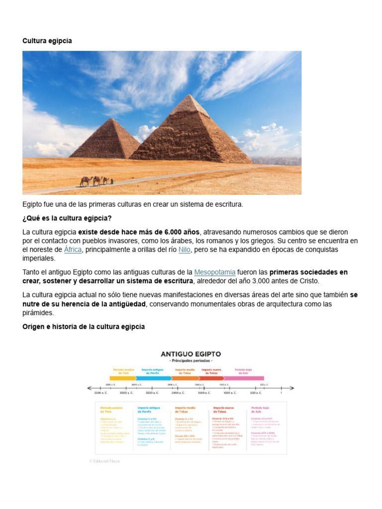 Cultura egipcia | PDF | Antiguo Egipto | Egipto