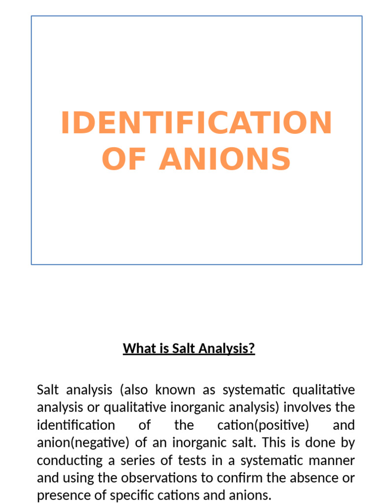 Week 5 Test Identify Anions | PDF | Salt (Chemistry) | Ammonium