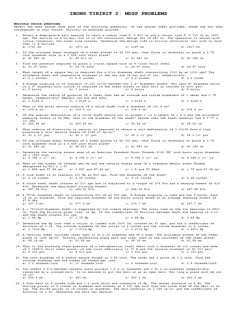 Ibong Tiririt 2 - MD (Question) | PDF | Gear | Belt (Mechanical)