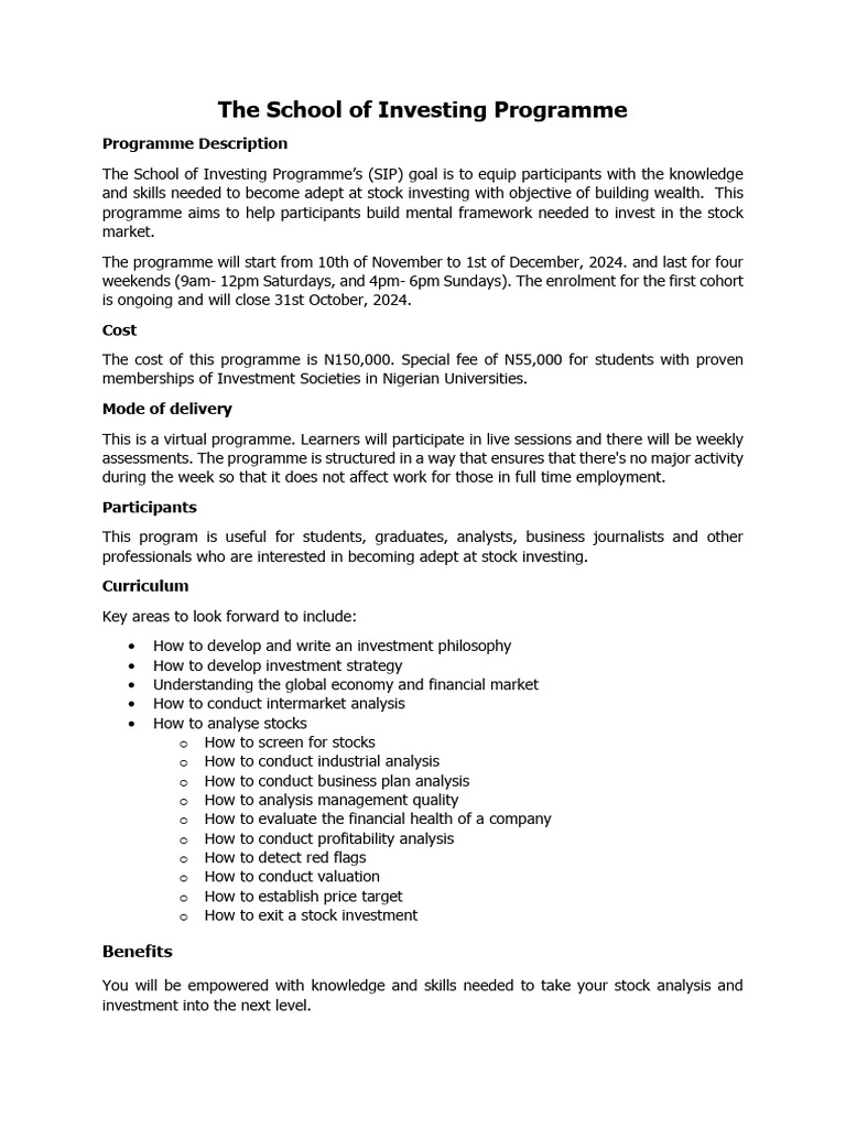 The School of Investing Programme | PDF