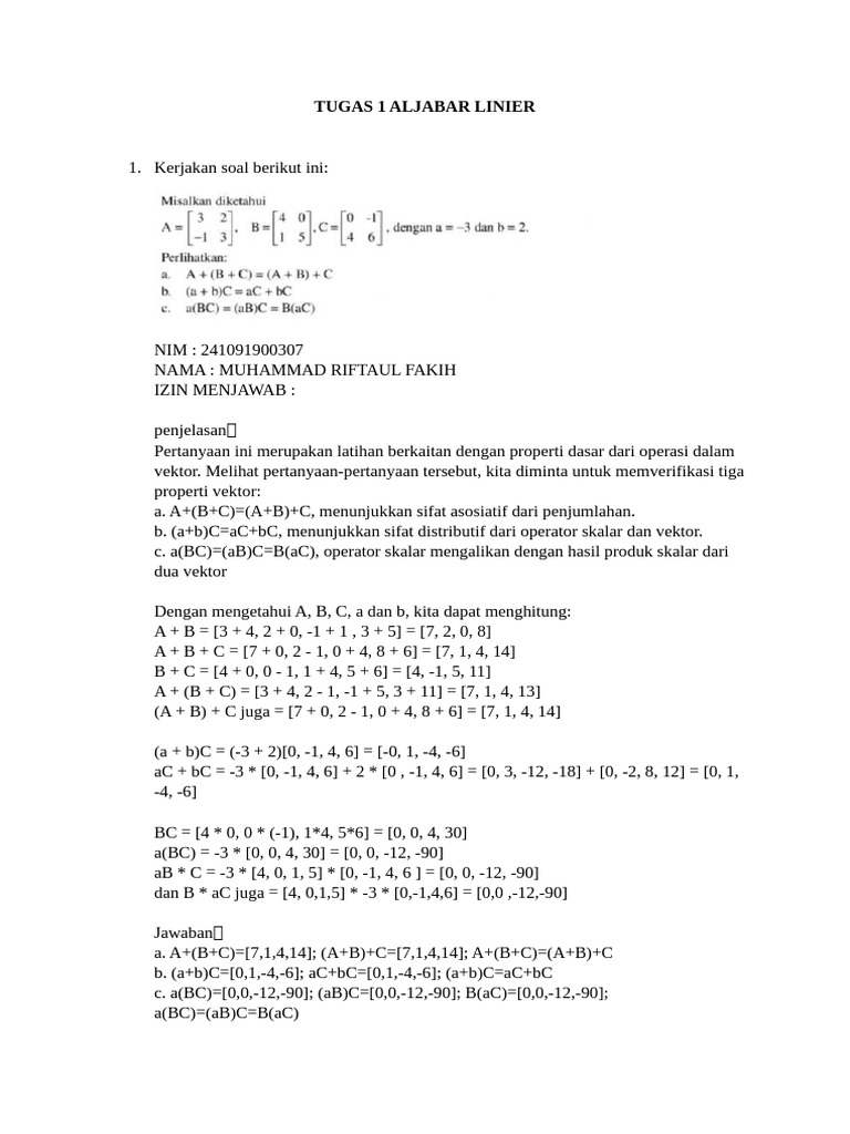 Tugas 1 Aljabar Linier | PDF