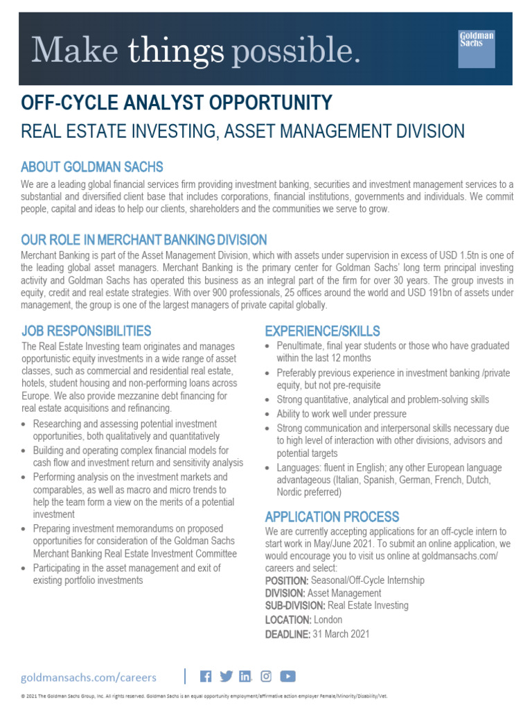 GS RE Investing Off Cycle Internship 1614958352 | PDF | Investment ...