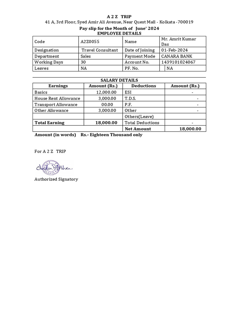 Mr. Amrit Kumar Das Salary Slip | PDF Mr. Amrit Kumar Das Salary Slip | PDF