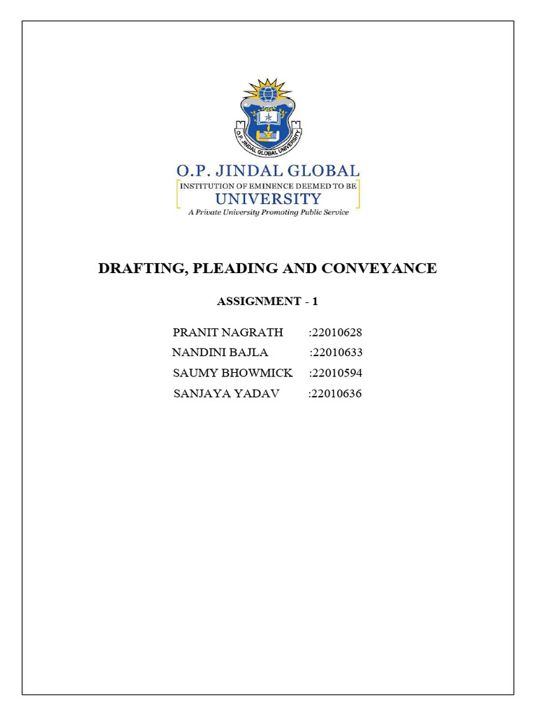Drafting, Pleading and Conveyancing Assignment | PDF | Lawsuit | Reserve Bank Of India