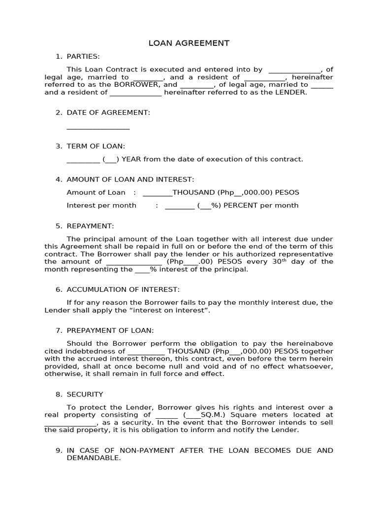 Loan Agreement | PDF | Loans | Interest