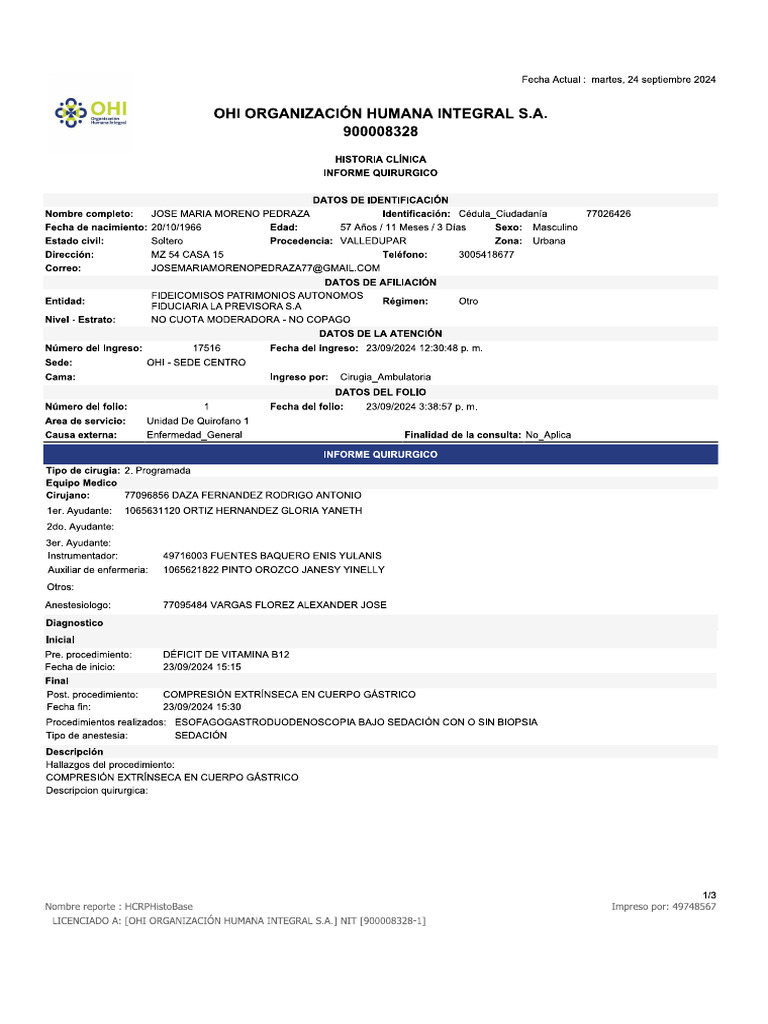 Jose Maria Moreno Informe Quirurgico | PDF | Computers | Technology & Engineering