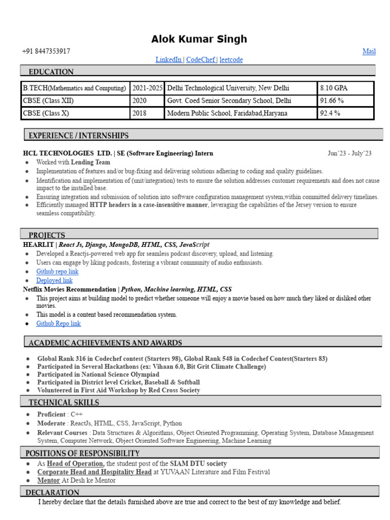 Alok singhCV | PDF | Html | Machine Learning