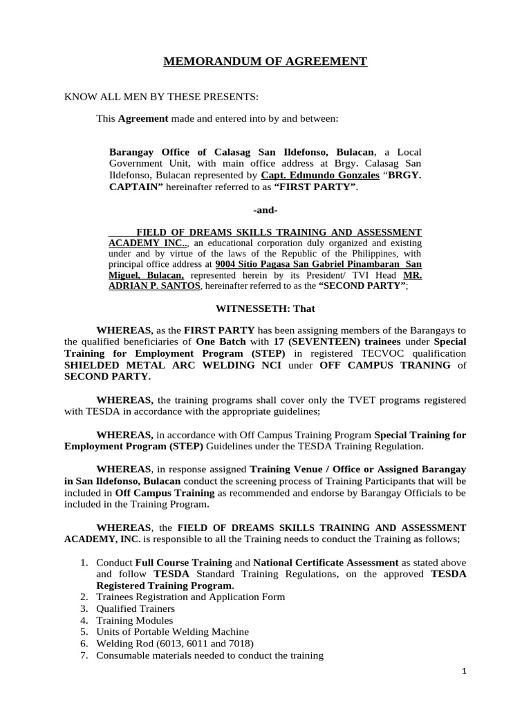 Memorandum of Agreement - STEP | PDF