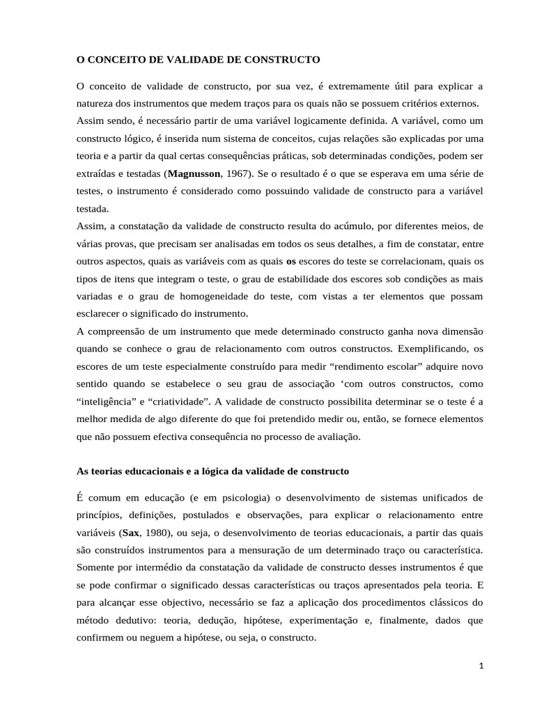 Validade de Constructo: Definição e Aplicações | PDF | Método ...