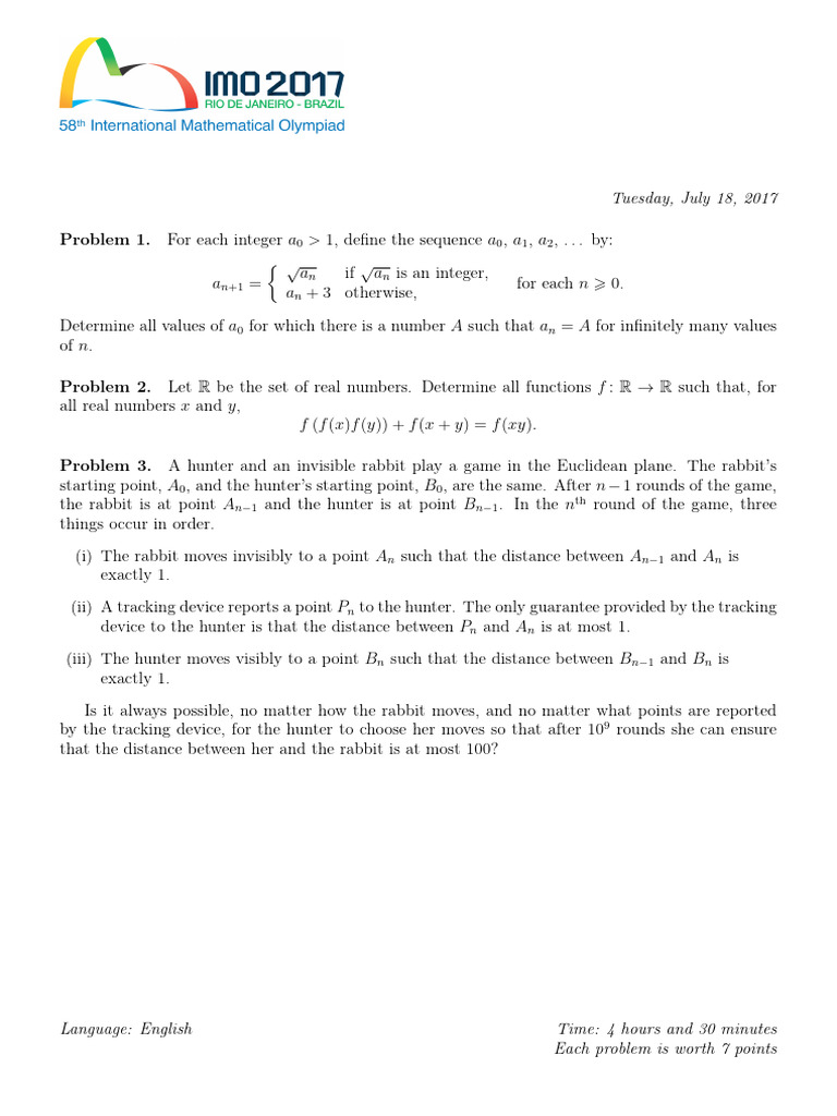 IMO 2017 Brazil 2017 - Eng | PDF | Elementary Mathematics | Mathematical Concepts