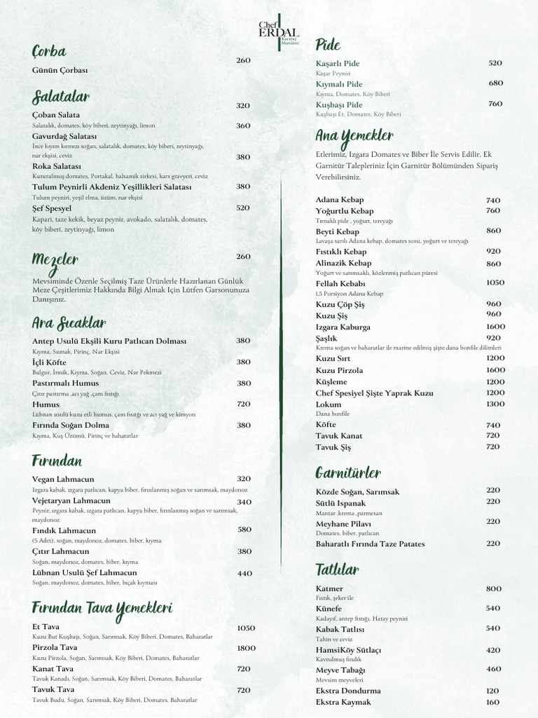 Chef Erdal Menu | PDF