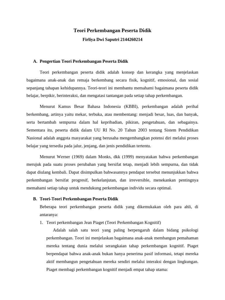Teori Perkembangan Peserta Didik | PDF