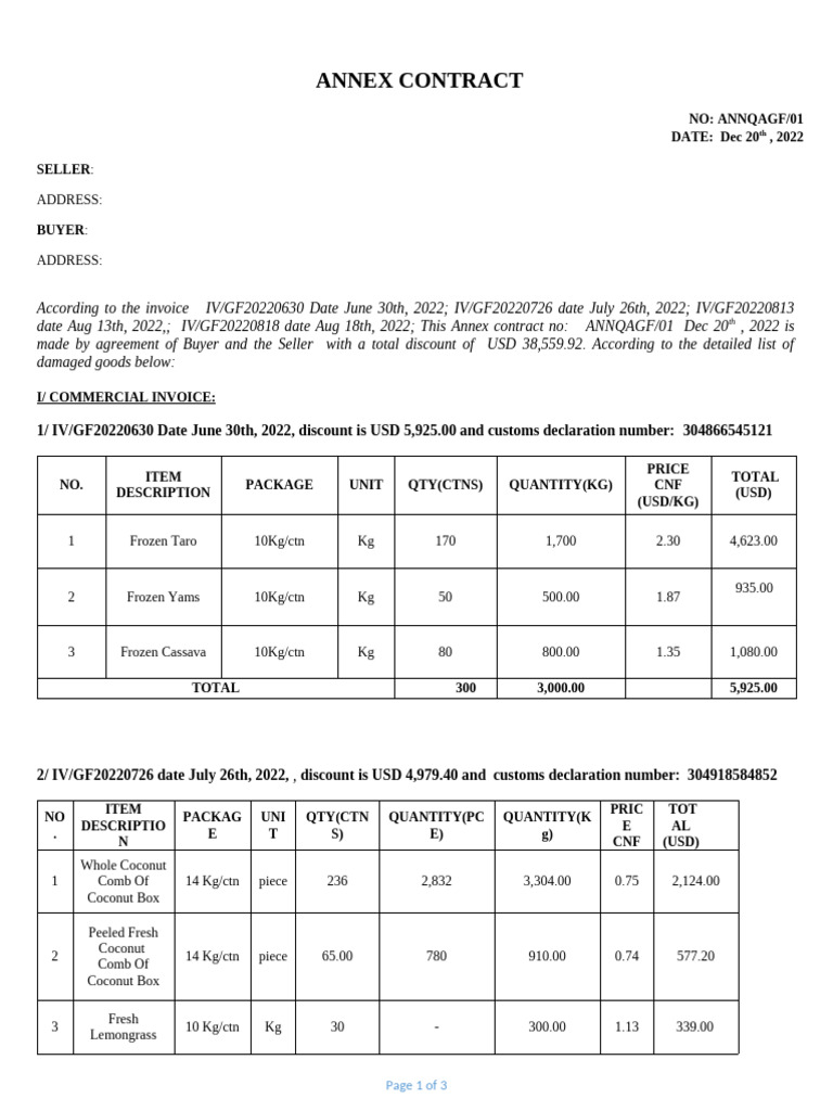 ANNEX CONTRACT GF-QUOCANH | PDF | Invoice | Arbitration