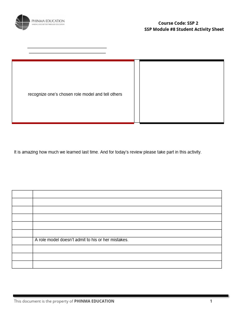 4 Freshmen Sem 2 - ROLE MODEL 2 SAS 1 | PDF | Behavior Modification ...