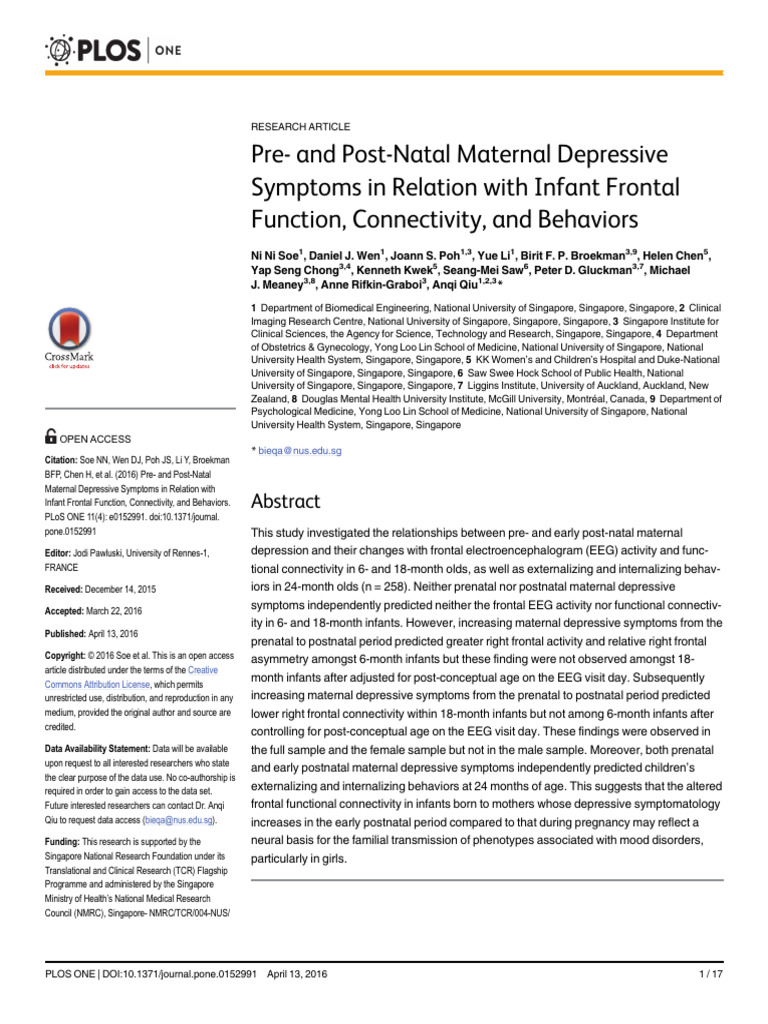 Pre - and Post-Natal Maternal Depressive Symptoms in Relation With Infant Frontal Function ...