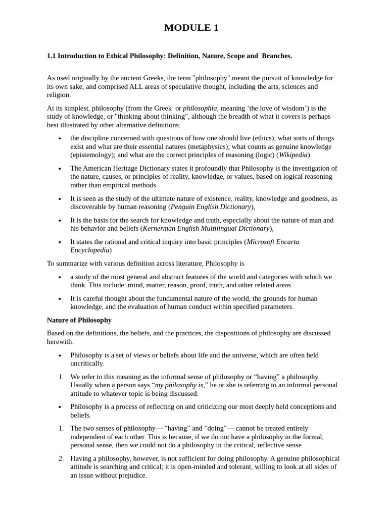Module 1 Ethics | PDF | Morality | Logic