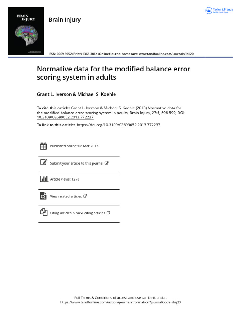 Normative Data For The Modified Balance Error Scoring System in Adults ...