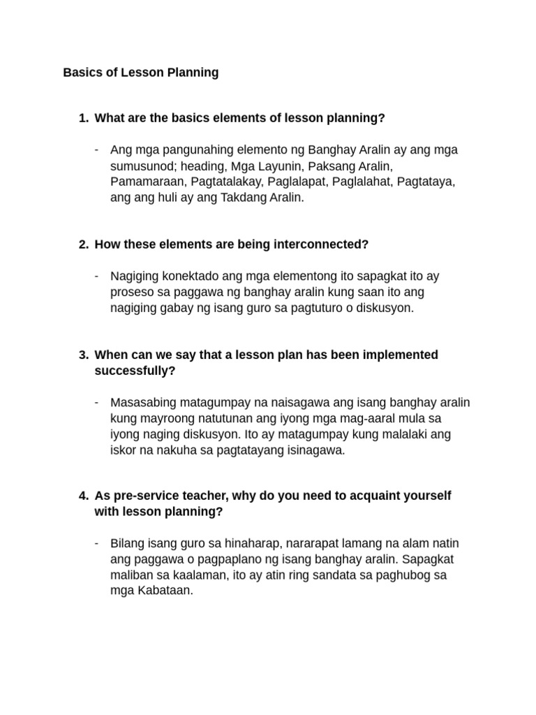 (Basics of lesson Planning) | PDF
