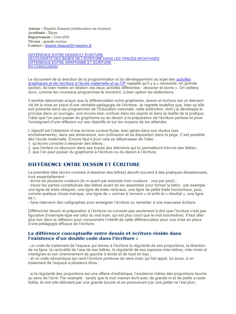Différence Dessin et Écriture en Maternelle | PDF | Dessin | Graphisme