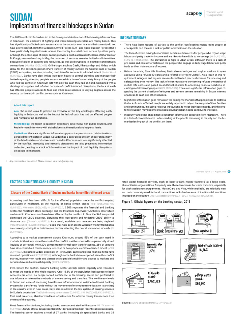 ACAPS Thematic Report in Sudan Implication of Financial Blockages | PDF | Remittance | Refugee