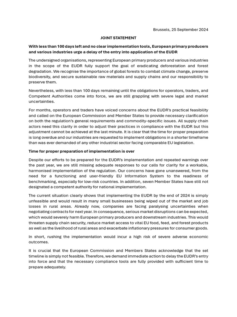 EUDR Joint Statement 1727264434 | PDF | European Union | Natural ...