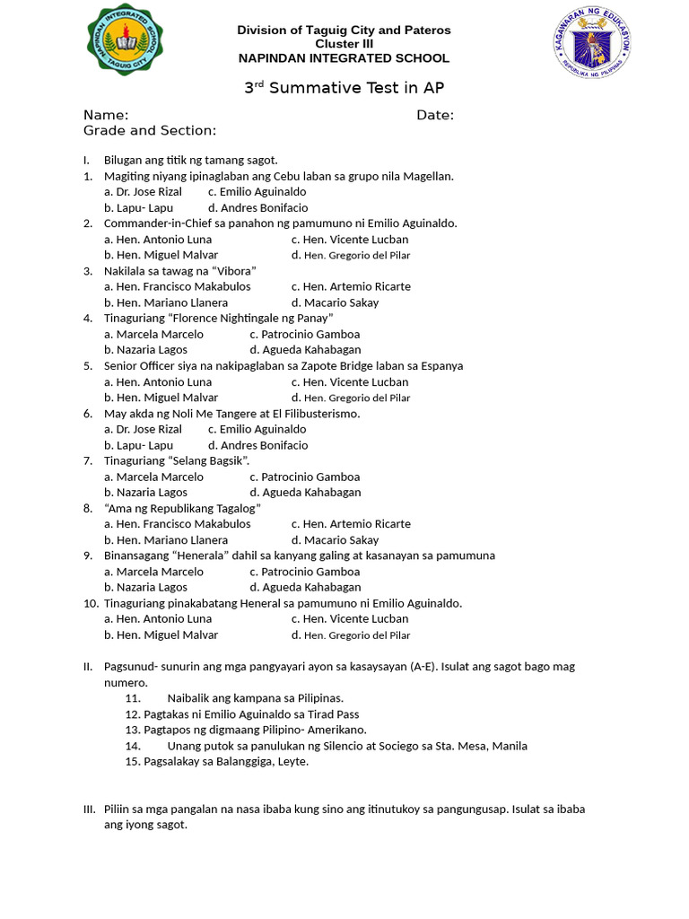 3rd Summative Test AP | PDF