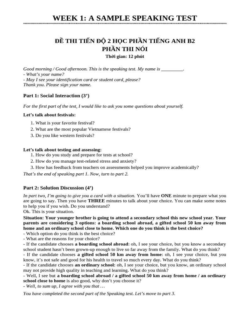 Week 1 - Sample Speaking Test | PDF | Learning | Cognition