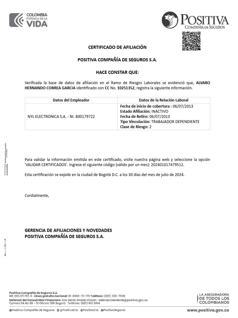 CERTIFICADO AR ALVARO CORREA | PDF