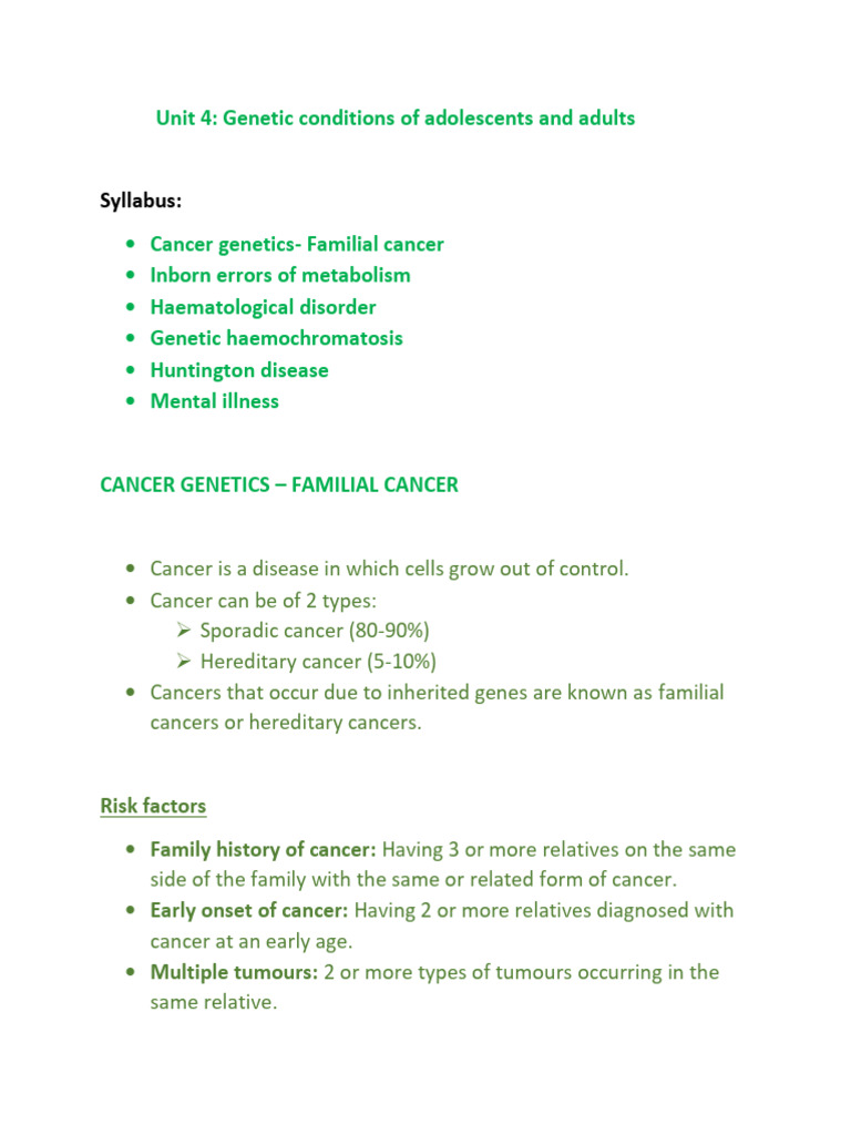 Genetic Conditions in Adults and Adolescents | PDF | Genetic Disorder ...